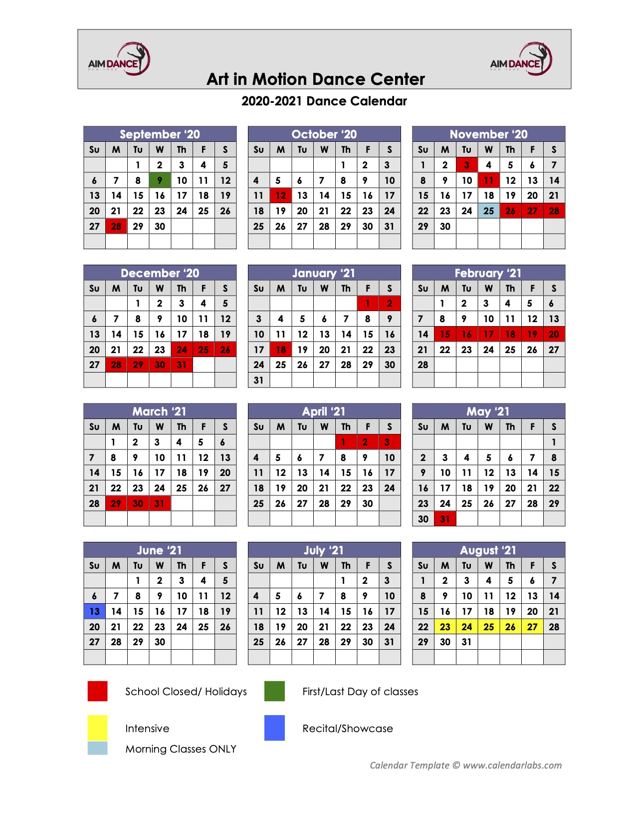 Calendar – Art In Motion Dance Center