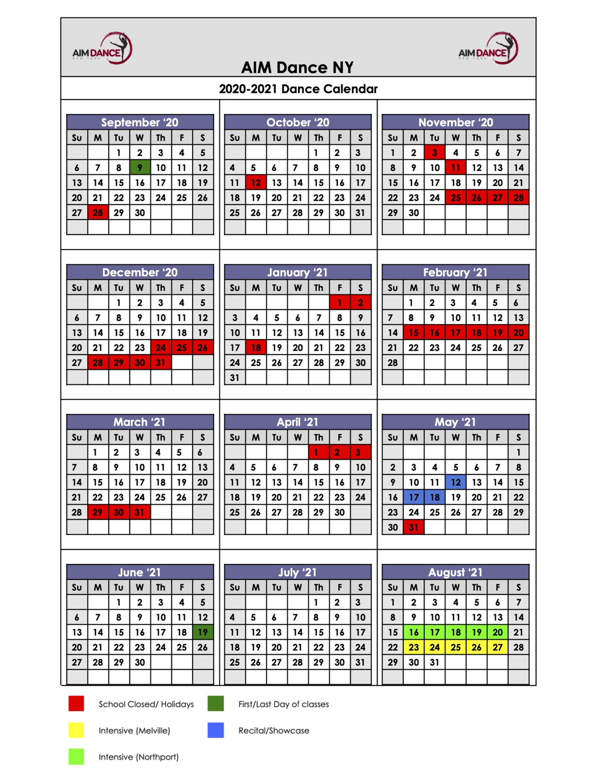 Calendar – Art In Motion Dance Center